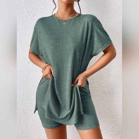 Tops | Batwing Sleeve Split Hem Tee Biker Shorts | Poshmark